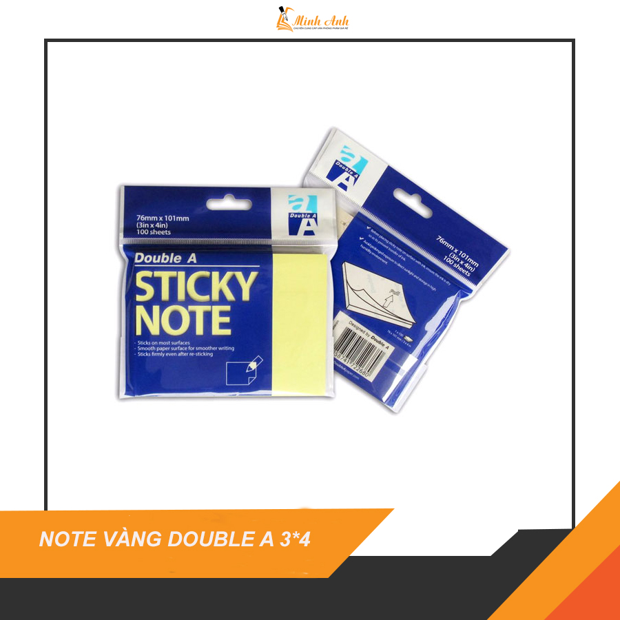 Giấy ghi chú vàng Double A - KT 3*4 | Giấy ghi chú giá rẻ tai vppminhanh.vn